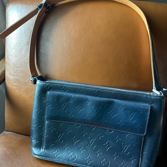 Louis Vuitton | Bags | Louis Vuitton Navy Blue Embossed Leather ...